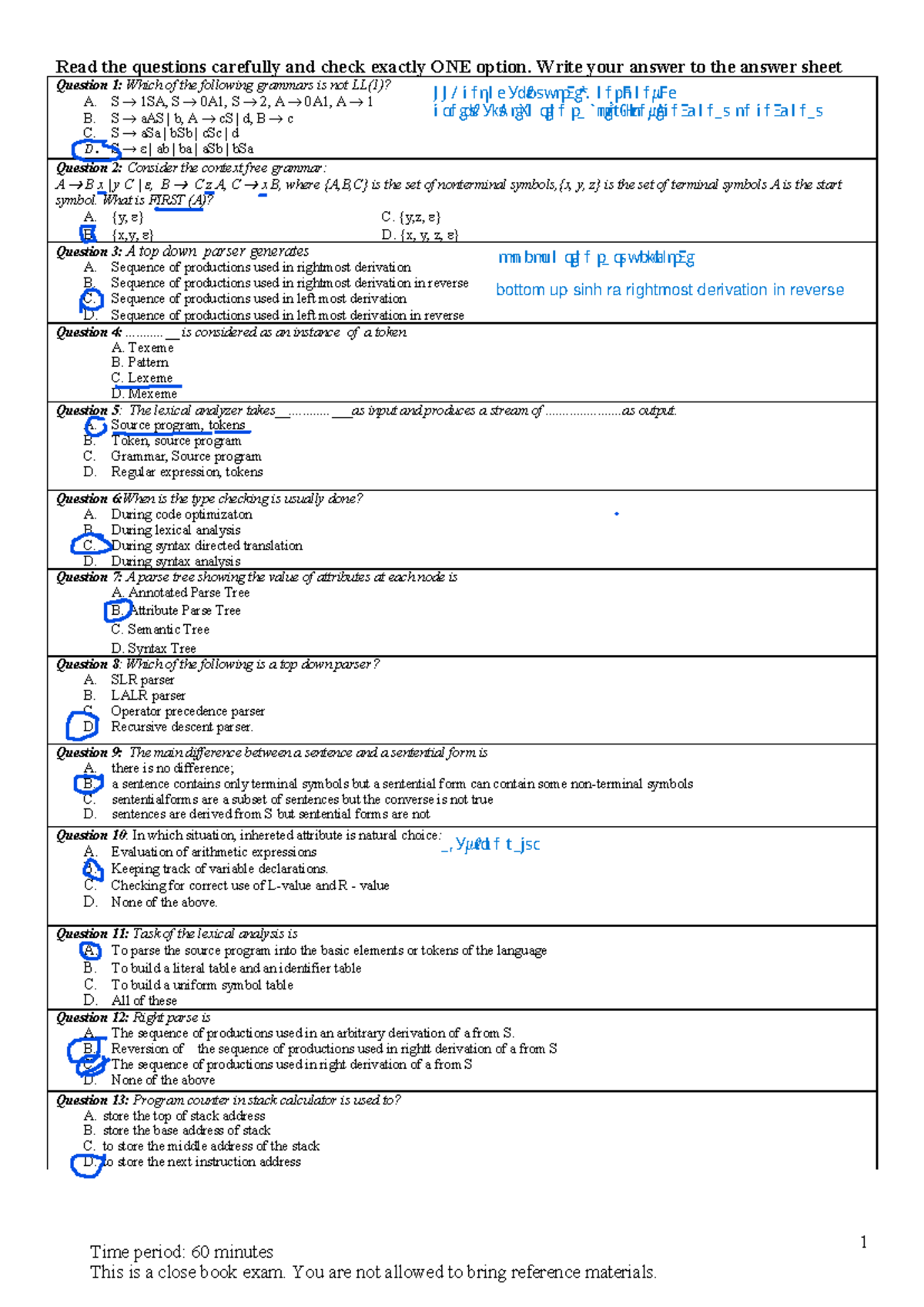 Sample Final Exam IT 3323E - Grammar and Parsing Questions - Studocu