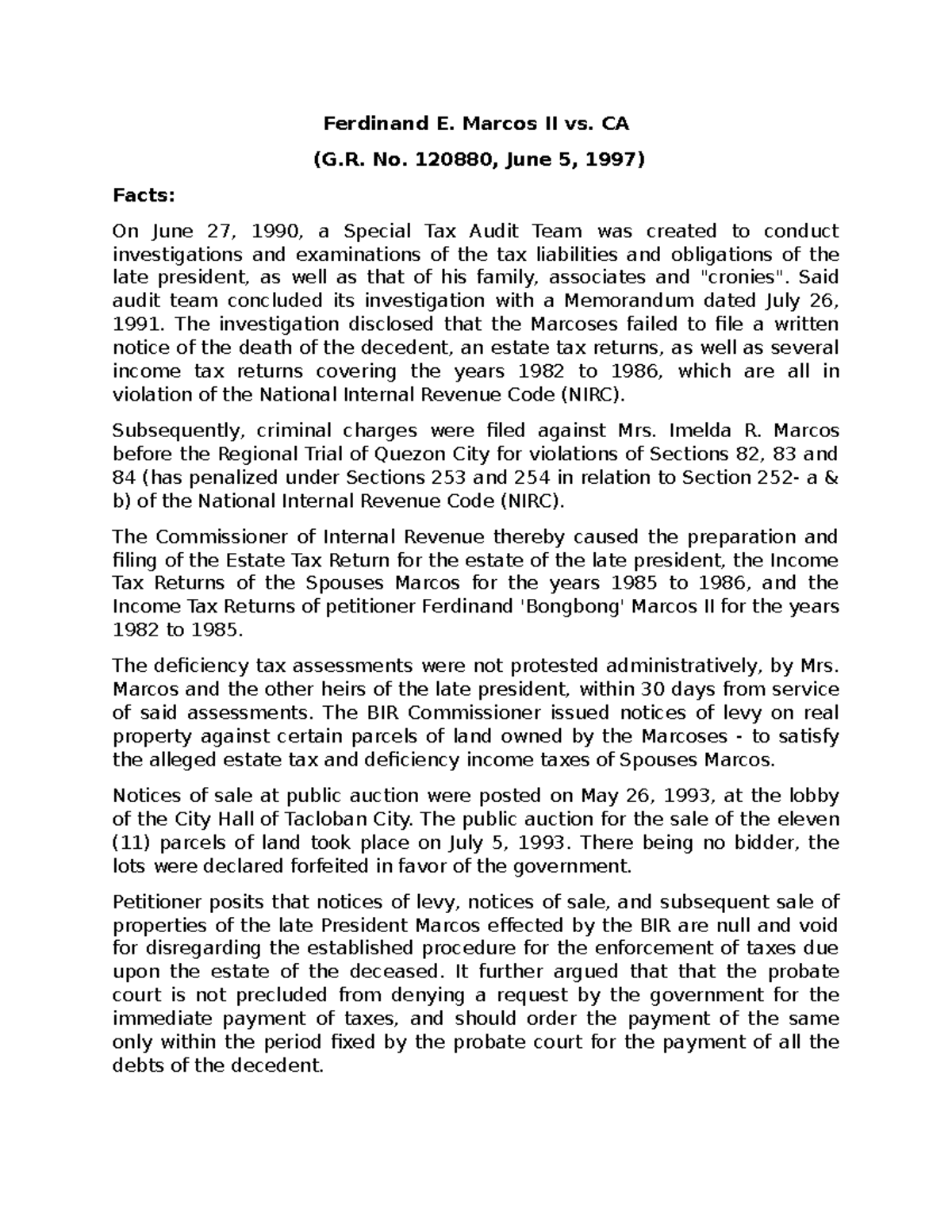 Ortega TAX II CASE Digest No. 1 - Ferdinand E. Marcos II vs. CA (G. No ...