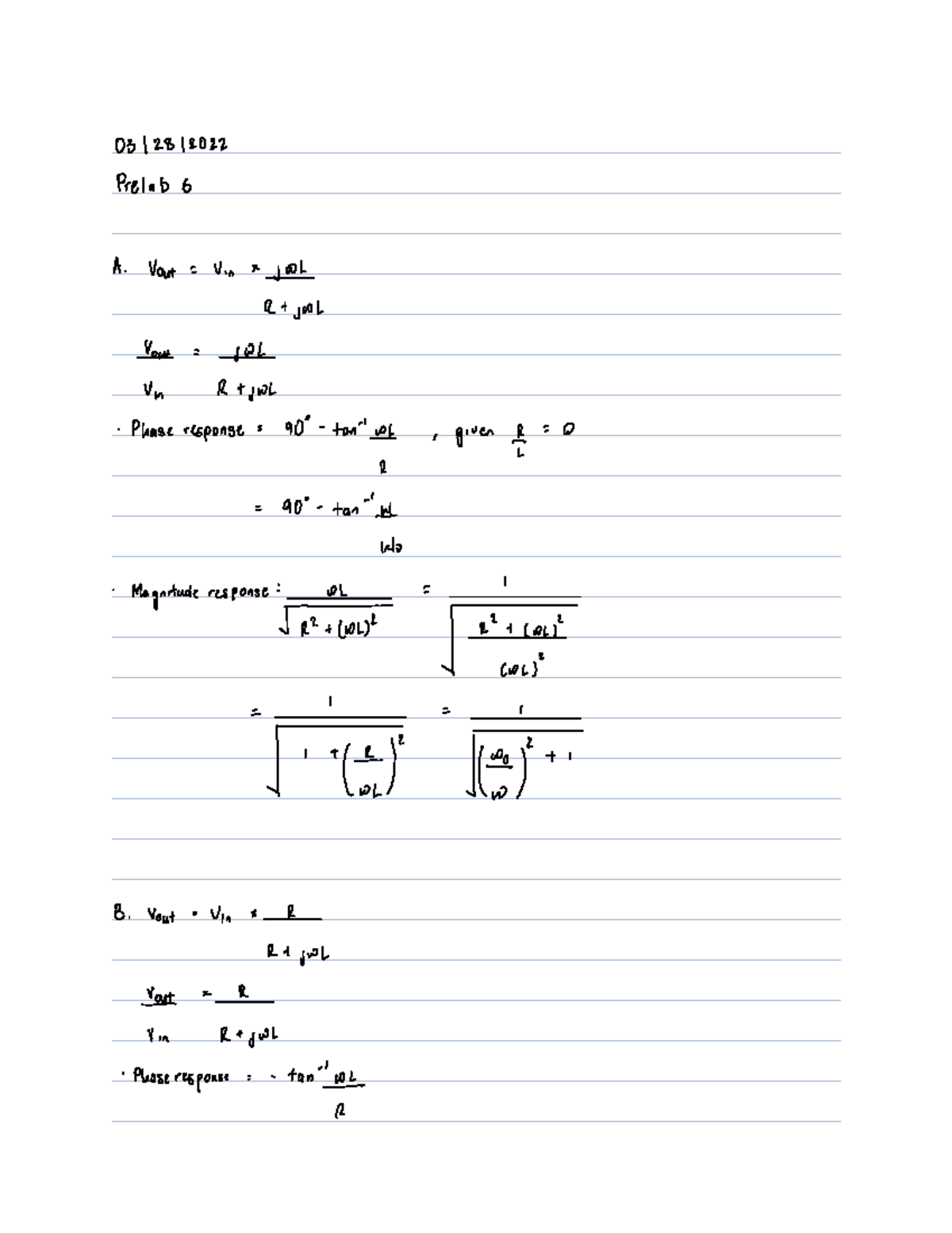 Prelab 6: Analysis of Vout and Vin Phase & Magnitude Responses - Studocu
