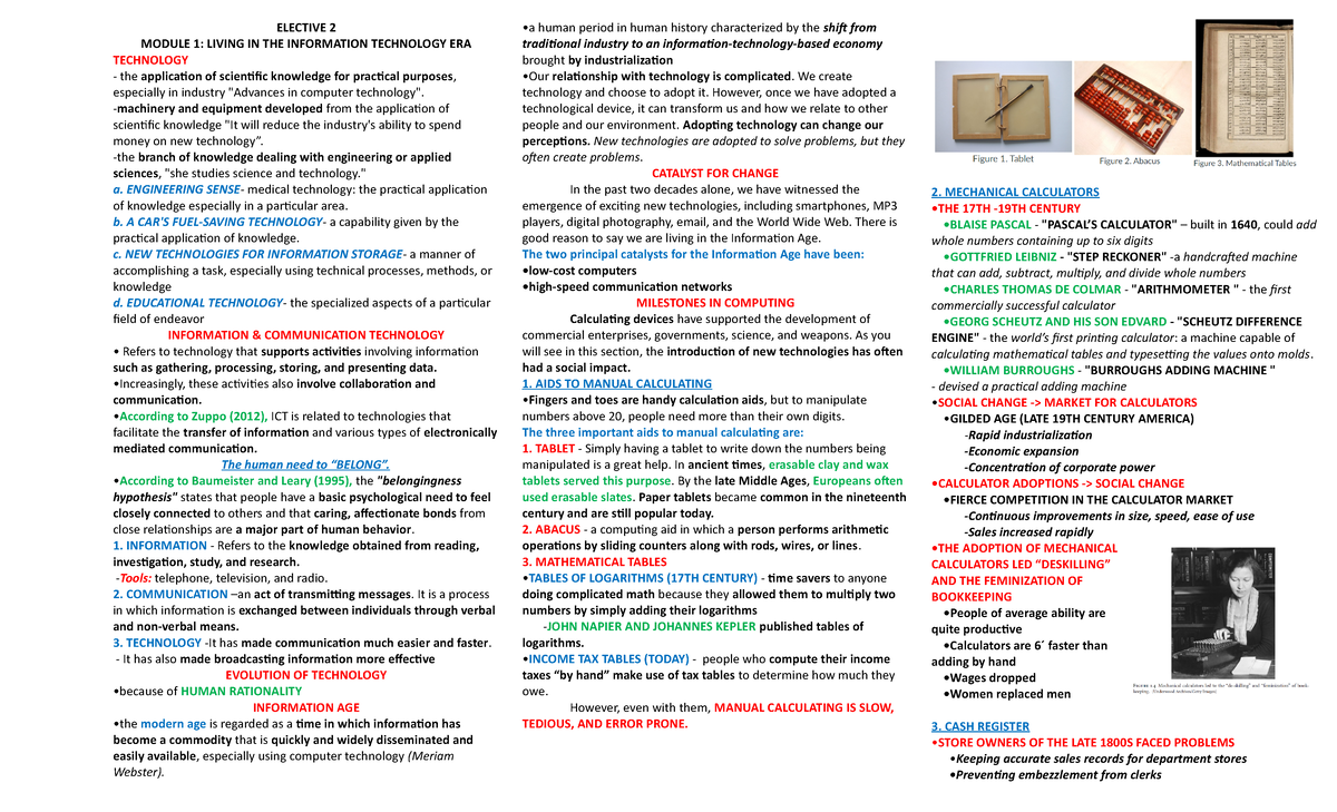 Elective 2 M1 Notes - ELECTIVE 2 MODULE 1: LIVING IN THE INFORMATION ...