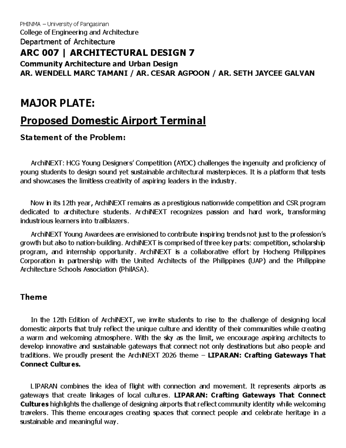 ARC 007 Major Plate: Case Study for Proposed Domestic Airport Terminal ...
