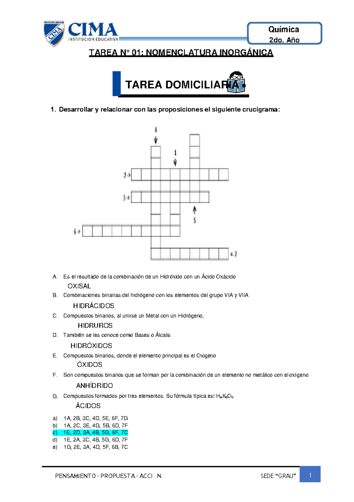Química 2do Año - TAREA 01: Ejercicios de Nomenclatura Inorgánica - Studocu