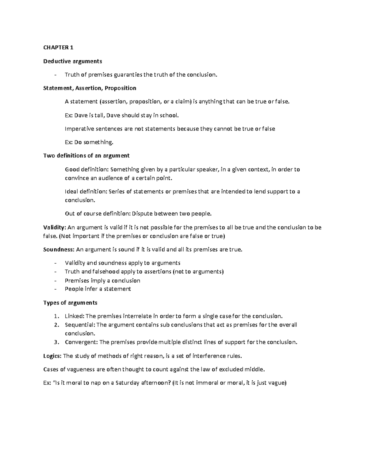 PHIL 101: Chapter 1 - Understanding Deductive Logic and Arguments - Studocu