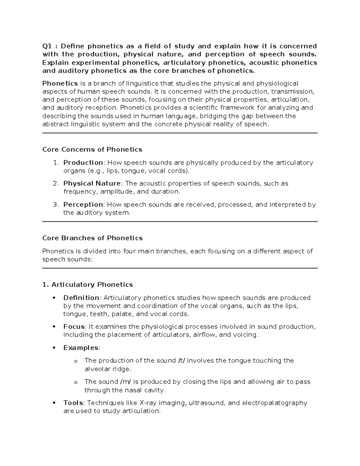 Phonetics - ..... - Q1 : Define phonetics as a field of study and ...