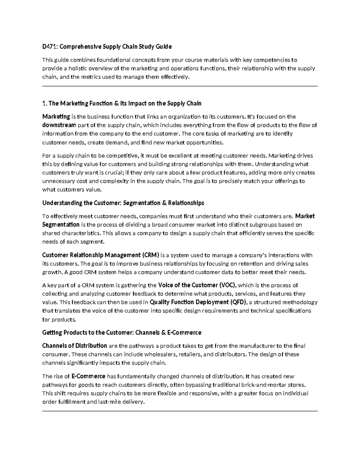 D471: Comprehensive Study Guide on Supply Chain Management - Studocu