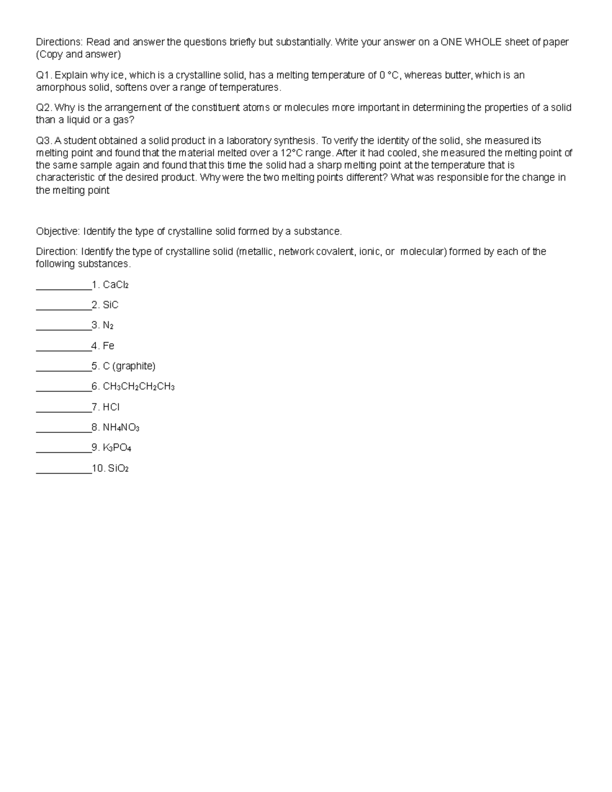 CHEM 101: General Chemistry Activity on Crystalline Solids - Studocu