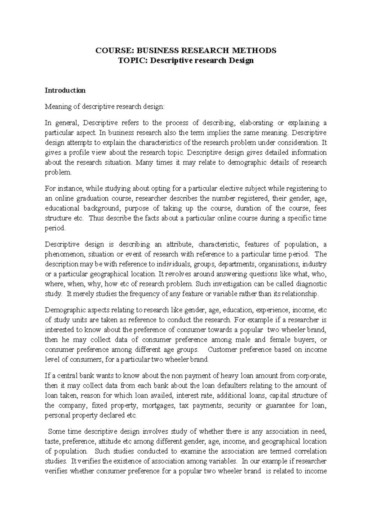 BUSINESS RESEARCH METHODS: Descriptive Research Design Overview - Studocu