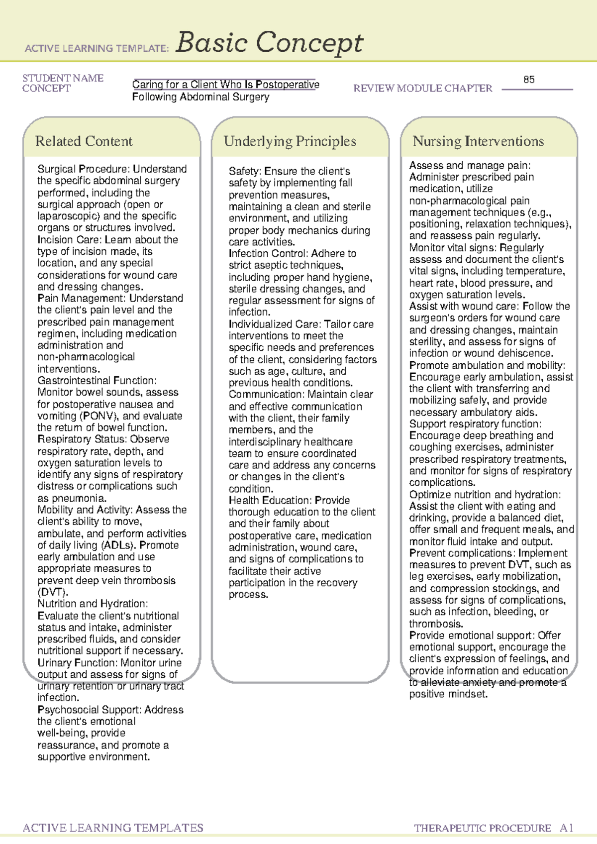 Post-Operative Care for Abdominal Surgery Patients ALT Module - Studocu