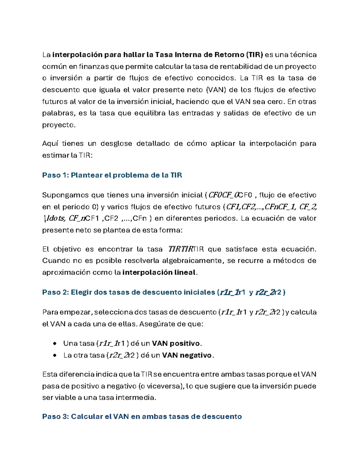Interpolación para Calcular la Tasa Interna de Retorno (TIR) en ...