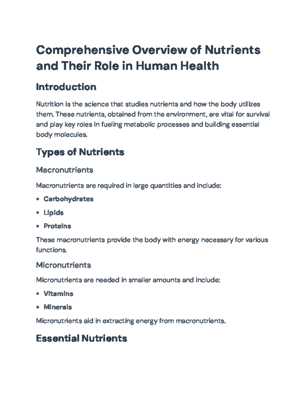 Comprehensive Overview of Nutrients and Their Role in Human Health ...