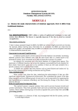 DBMS Module 1 - DATABASE MANAGEMENT SYSTEM (Effective from the academic year 2018 -2019 ...