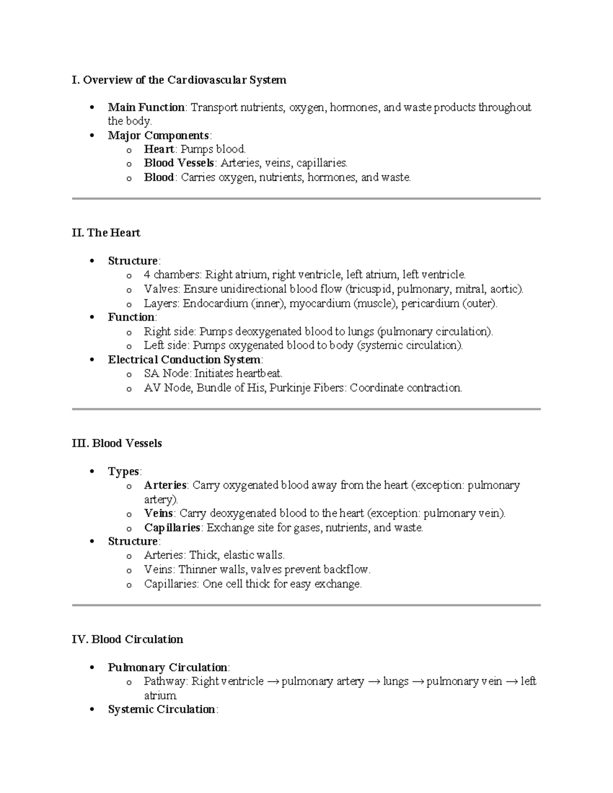 Overview Cardio - LECTURE NOTES - I. Overview of the Cardiovascular ...