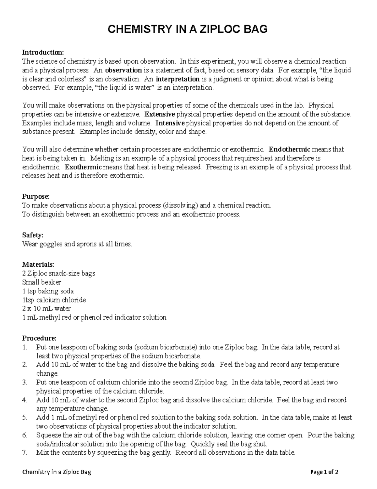 [Template] Ziploc-bag-lab-2010 .docx - CHEMISTRY IN A ZIPLOC BAG ...