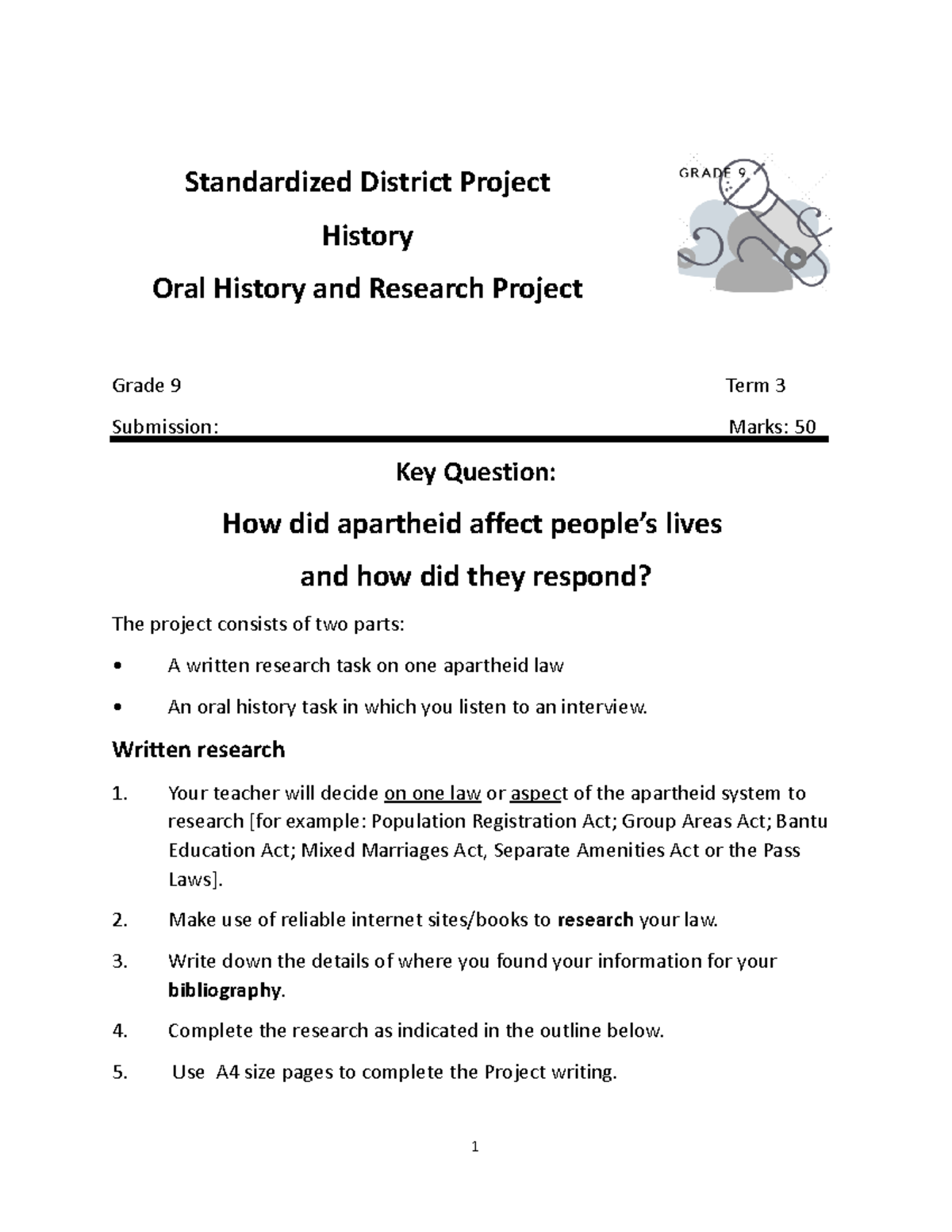 Grade 9 Oral History Project: Apartheid Impact & Responses Term 3 2022 ...