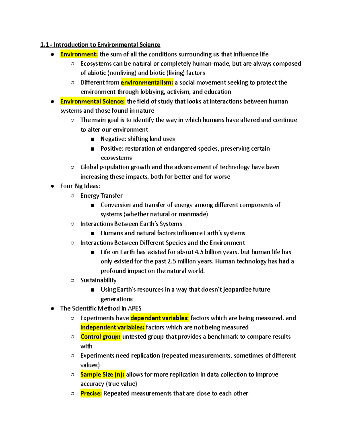 APES S1 - Comprehensive Study Guide on Environmental Science and ...