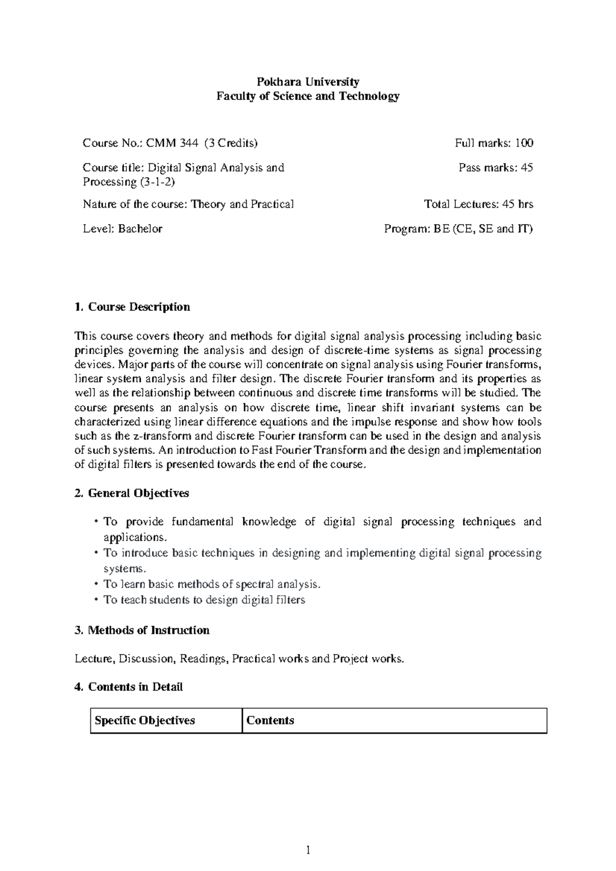 CMM 344: Digital Signal Analysis & Processing Syllabus - 5th Sem - Studocu