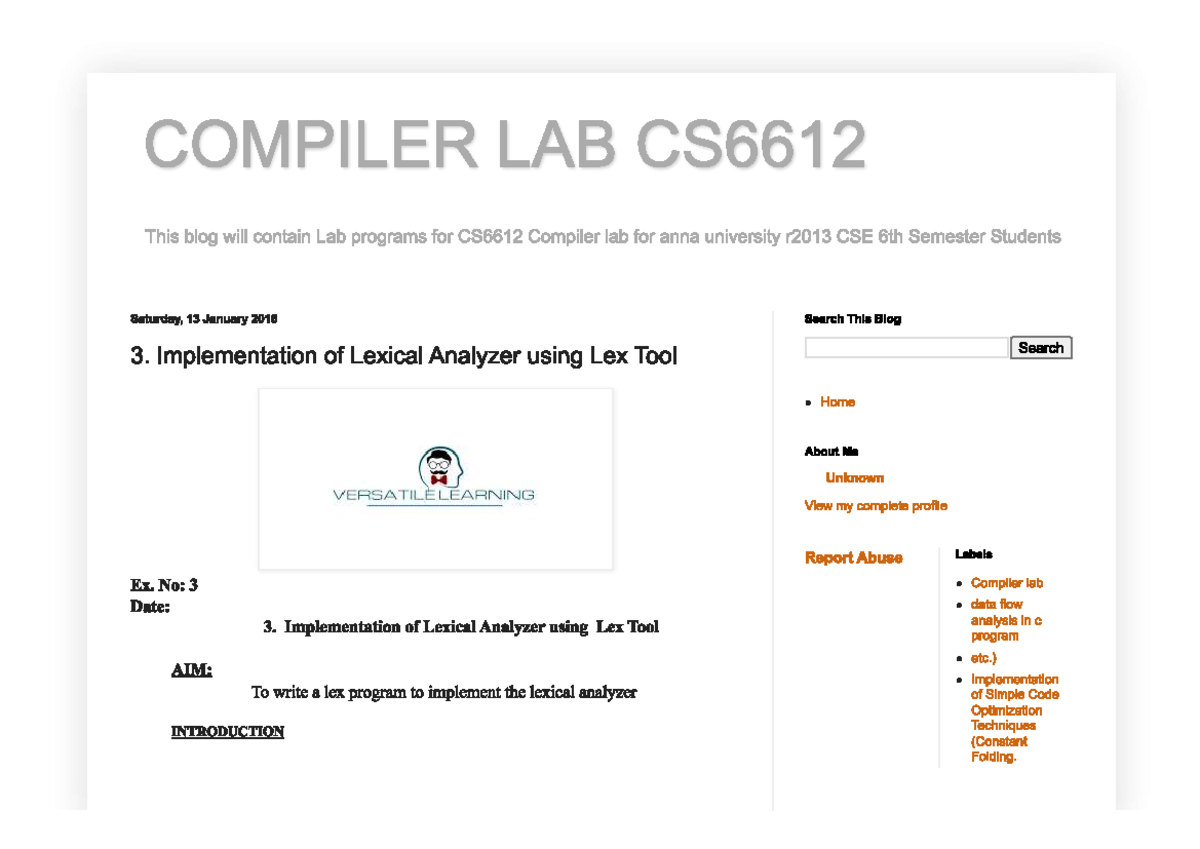 صبحي2 - summaries2 - COMPILER LAB CS6612 This blog will contain Lab programs for CS6612 Compiler ...