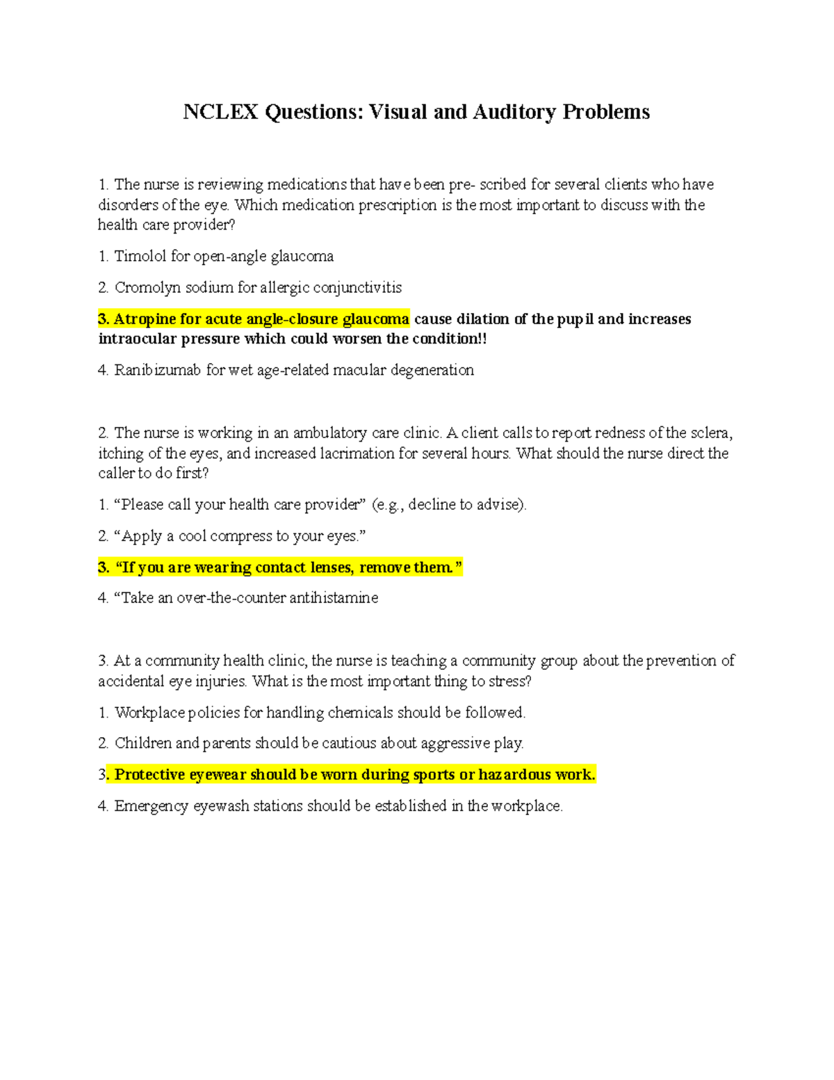 NCLEX Practice Qs: Visual & Auditory Problems for Nursing Students ...