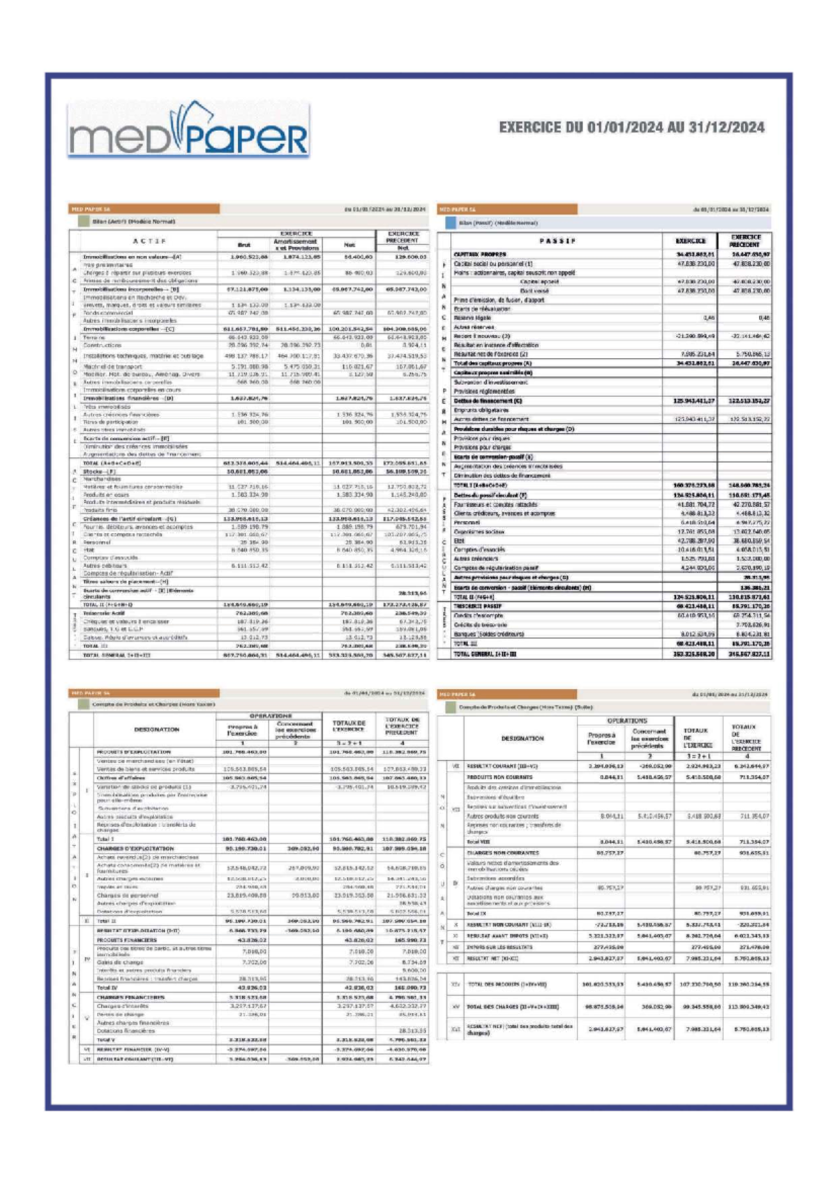 MED PAPER SA - Bilan et Compte de Produits et Charges 2024 - Studocu