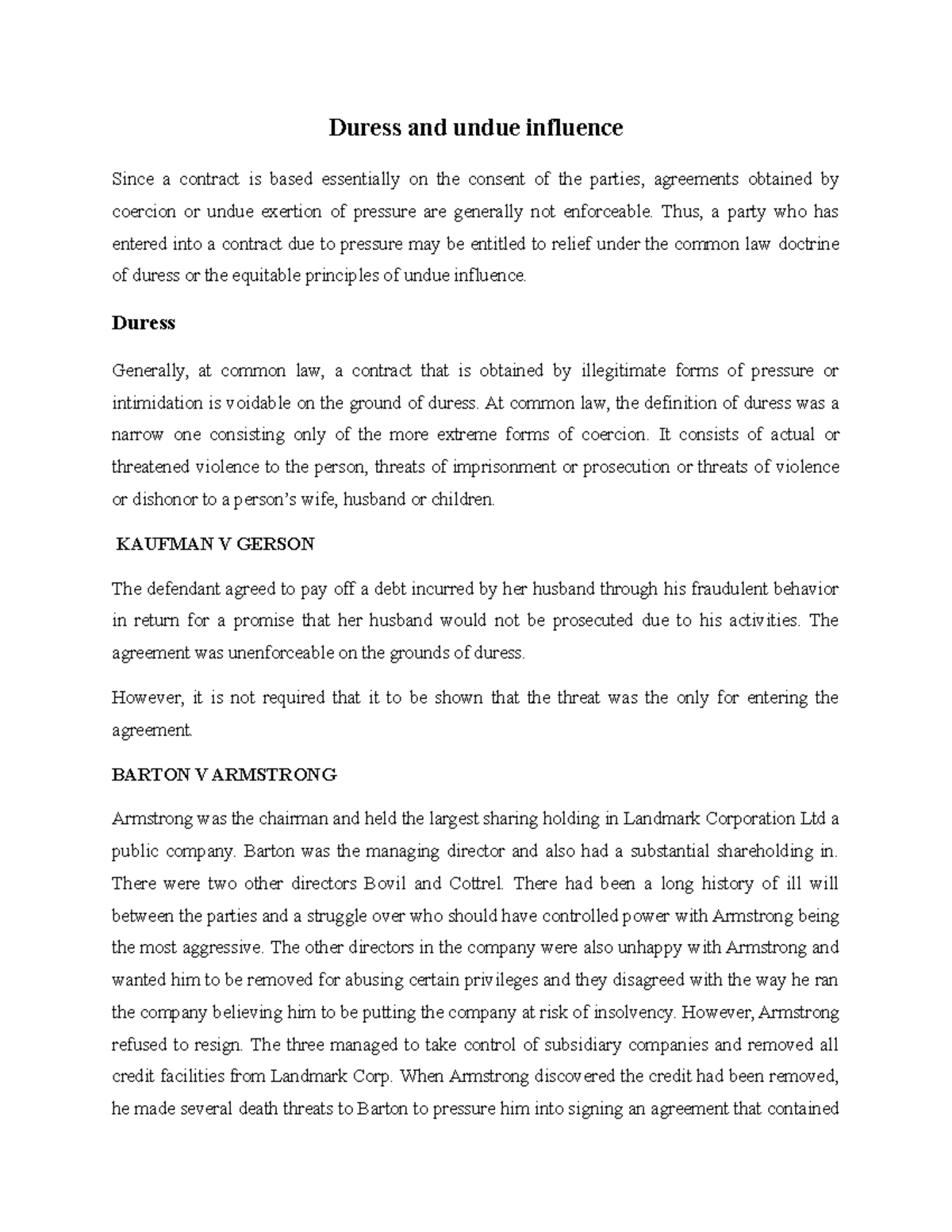 Duress and Undue Influence in Contract Law: Key Cases and Principles ...