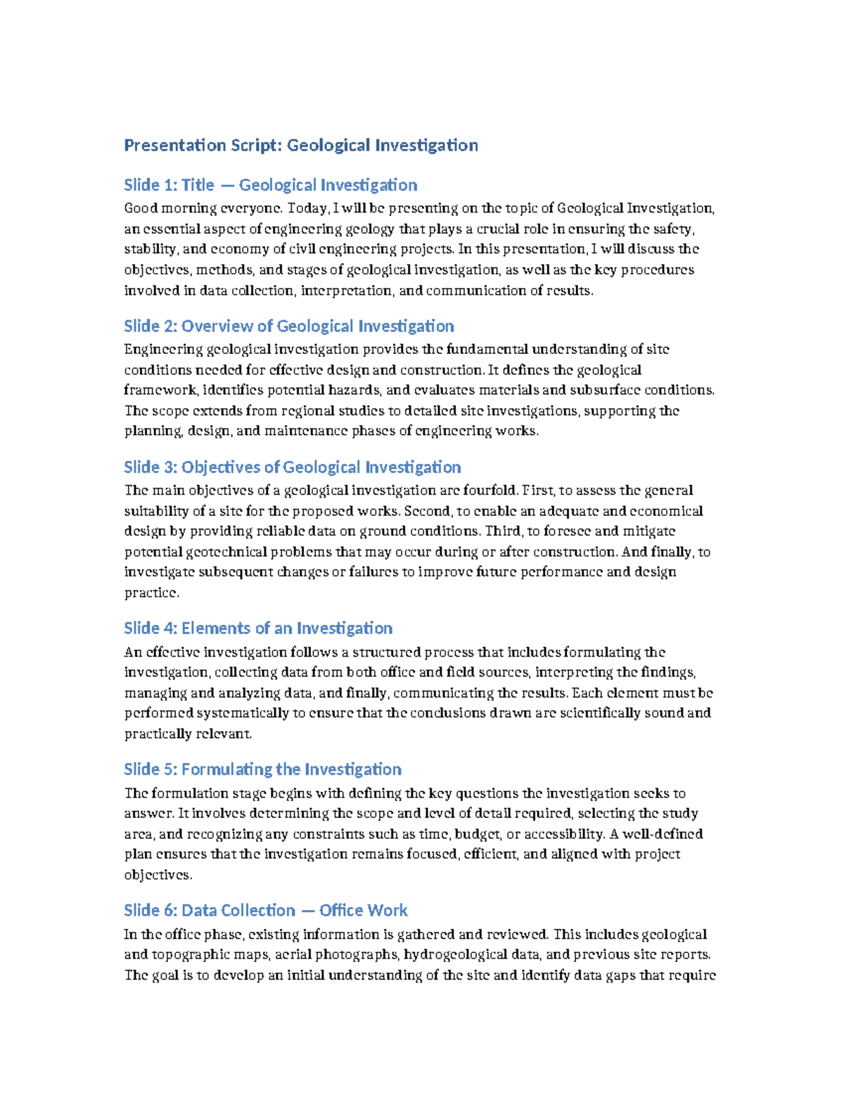 Geological Investigation Presentation Script: Key Insights and Methods ...