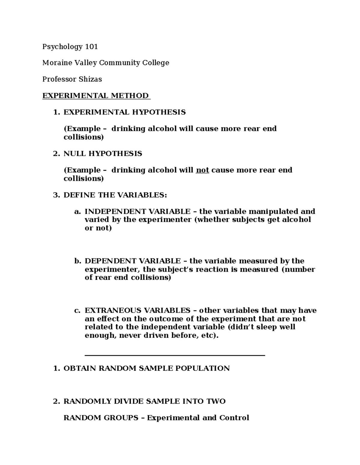 Psychology 101: Experimental Method & Research Terms Overview - Studocu