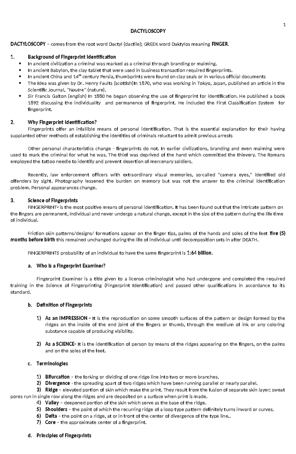 Dactyloscopy Lecture Notes: The Science of Fingerprint Identification ...
