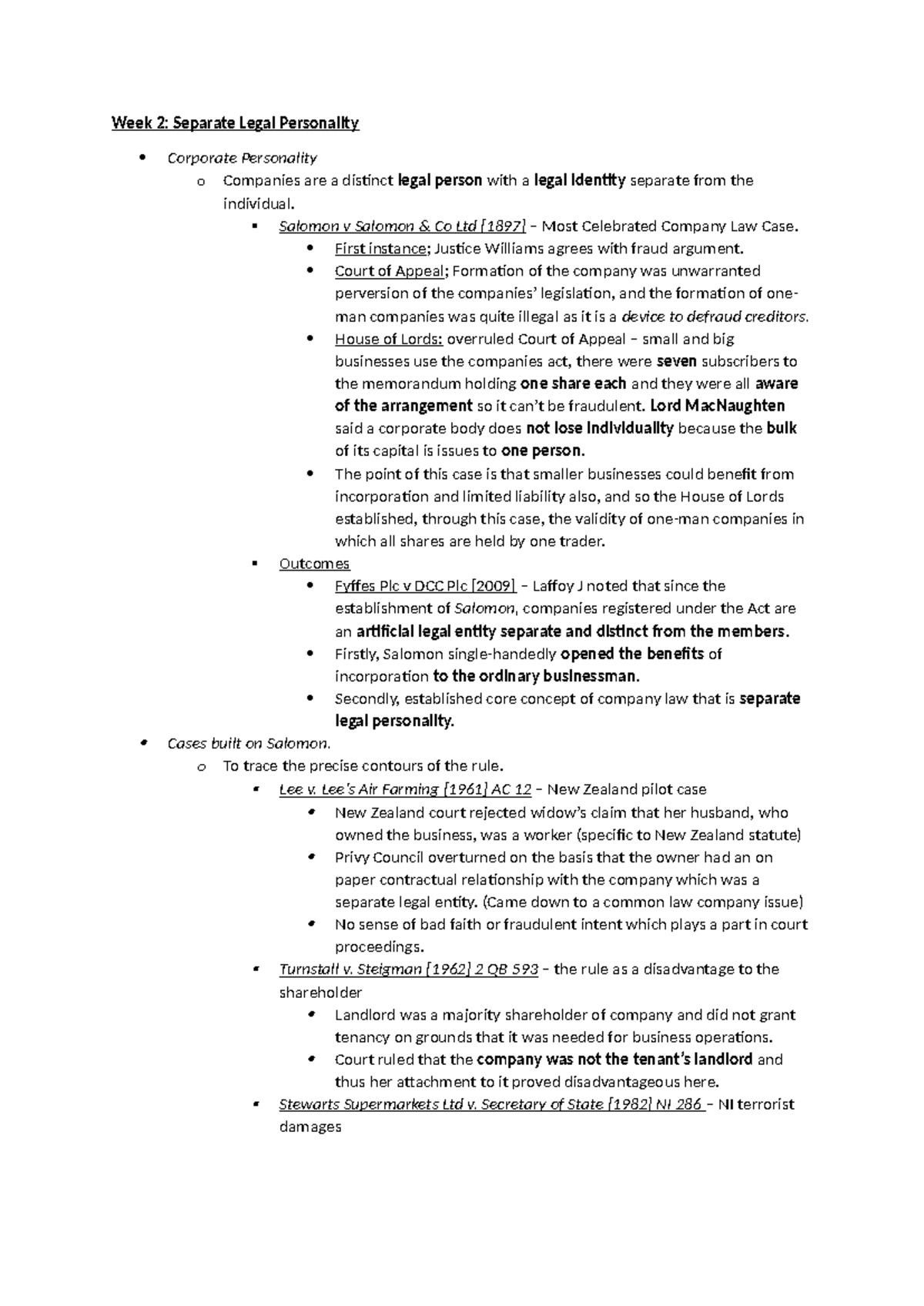 Company Law Notes: Separate Legal Personality & Key Cases Analysis ...