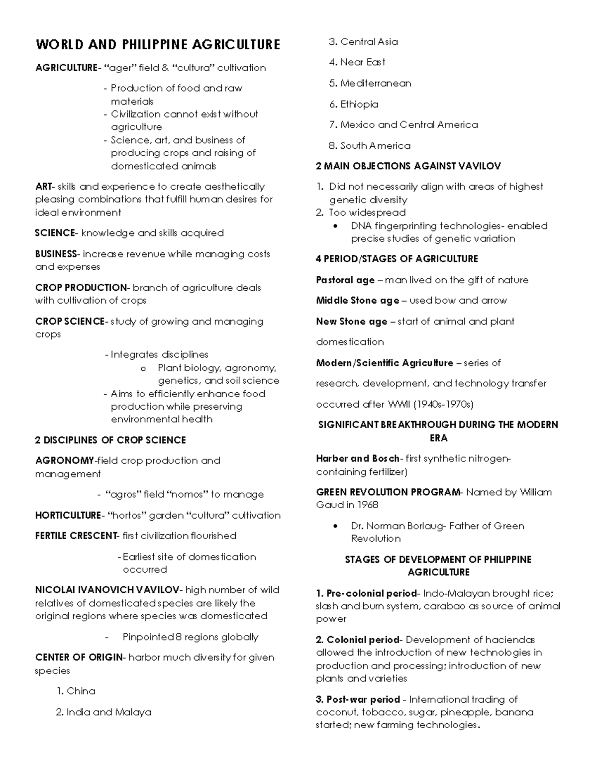 Cropsci 5 Midterm Topics Compilation - WORLD AND PHILIPPINE AGRICULTURE ...