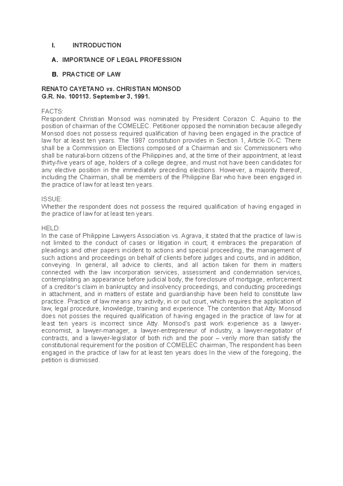 373093725-Case-Digest - I. INTRODUCTION A. IMPORTANCE OF LEGAL ...