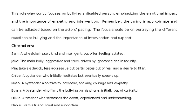 Empathy and Intervention: A Script on Bullying (Role Play) - Studocu