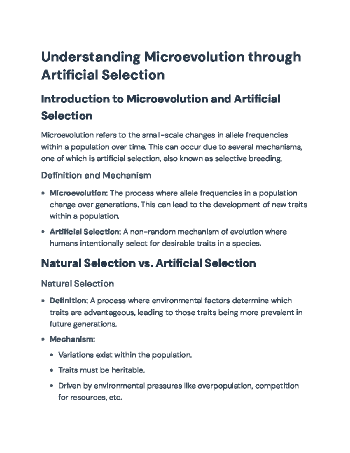 Understanding Microevolution: Artificial Selection Mechanisms Explained - Studocu