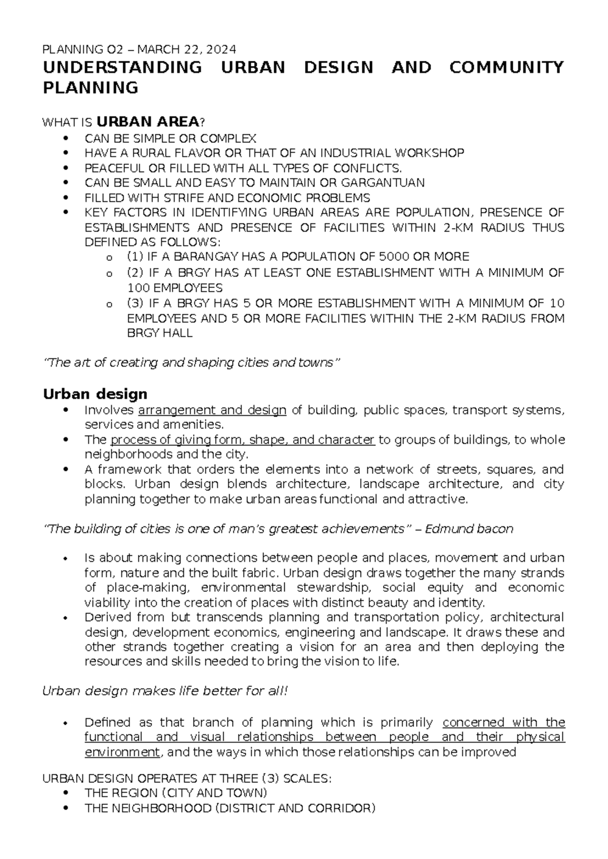 Planning-02: Lecture on Urban Design & Community Development - Studocu