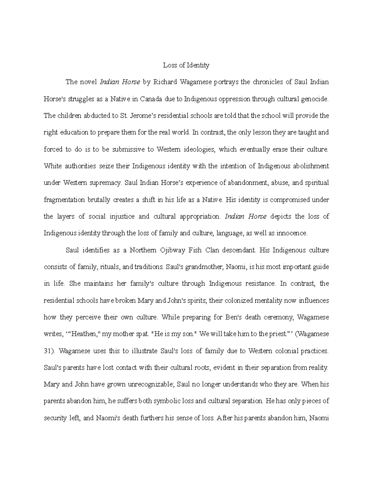 Indian Horse: Analyzing Loss of Indigenous Identity in Wagamese’s Work ...