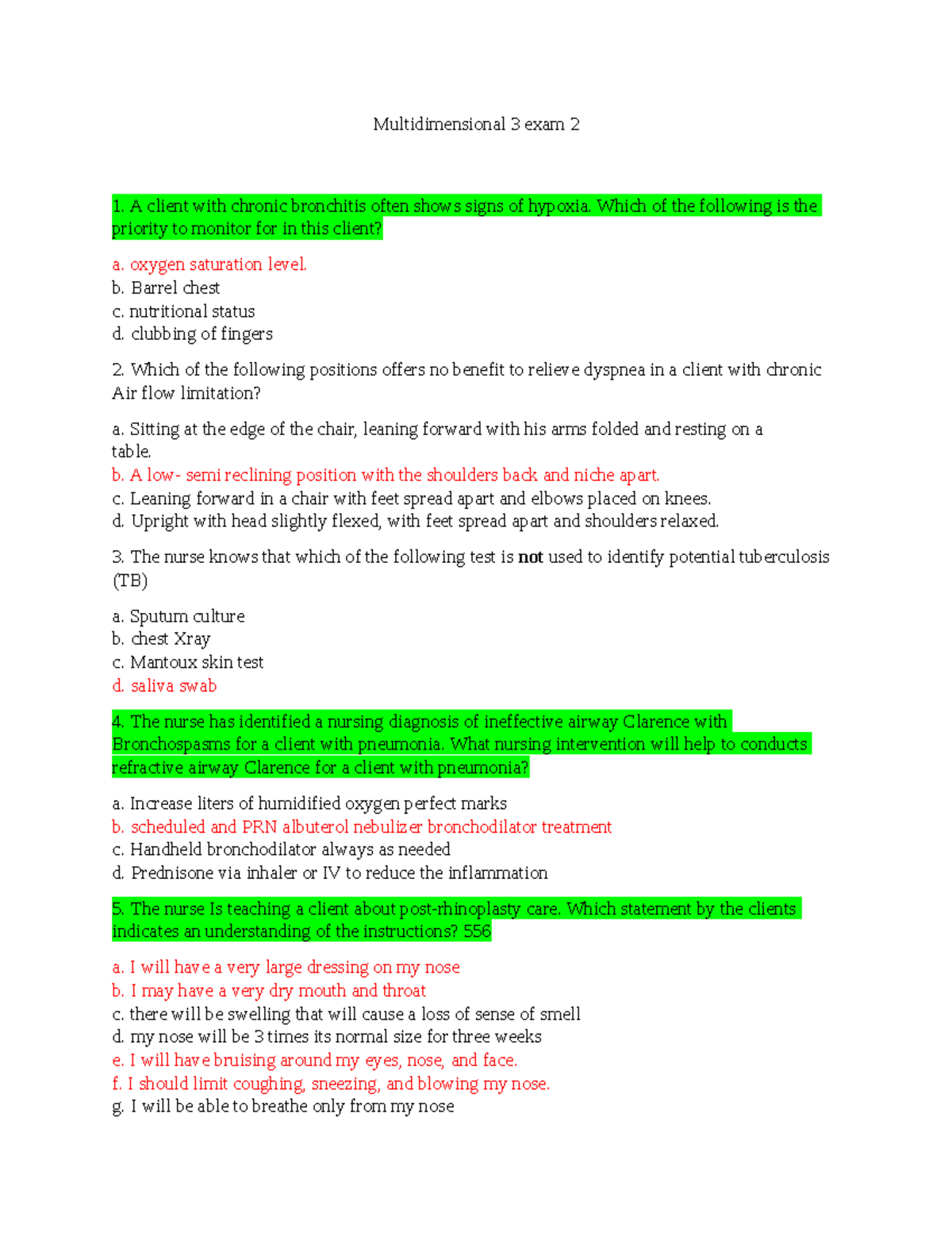 MDC3 Exam 2 Corrected - Exam practice question - Multidimensional 3 ...
