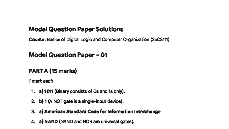 Model Question Paper Solutions: Basics of Digital Logic & Comp Org ...