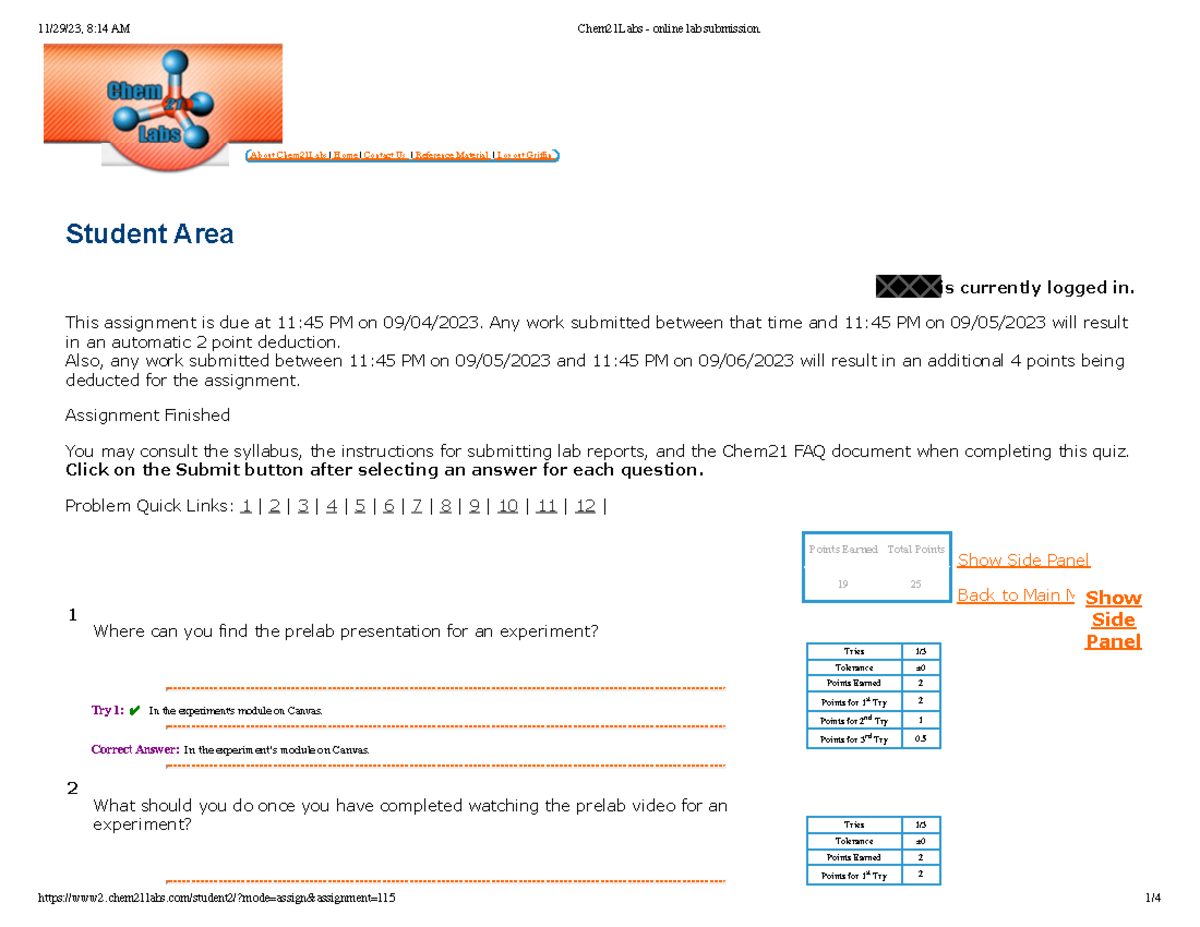 Chem 21 Lab Quiz: Important Information and Guidelines - Studocu