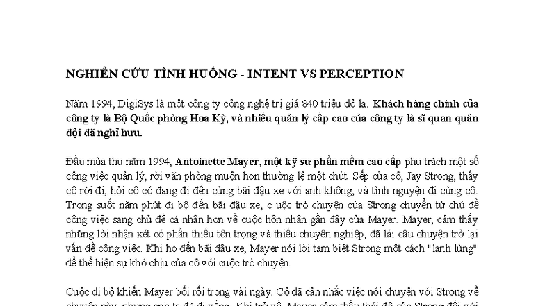 Nghiên Cứu Tình Huống: Intent vs Perception - Case Study - Studocu