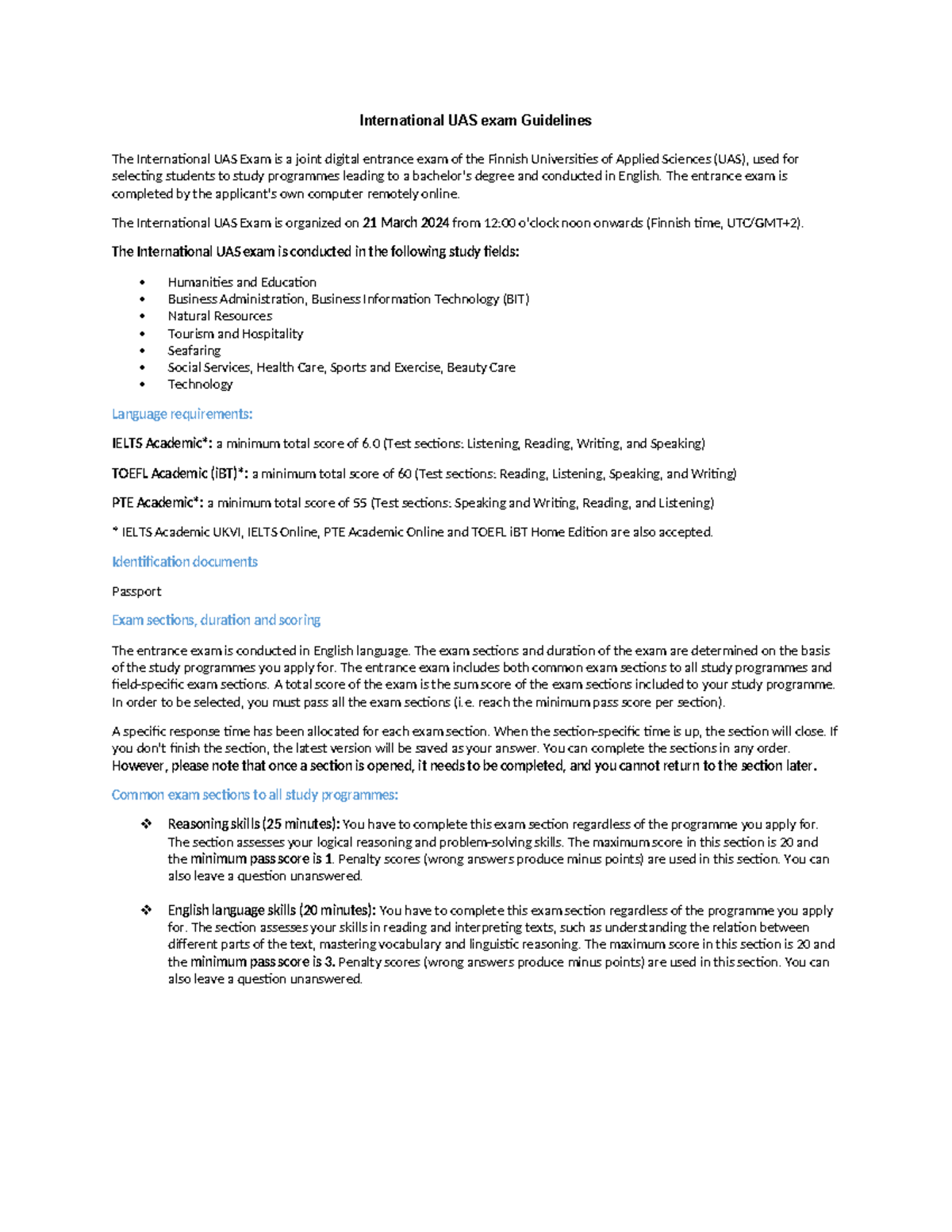 International UAS Exam Guidelines for 2024 Admission - Studocu