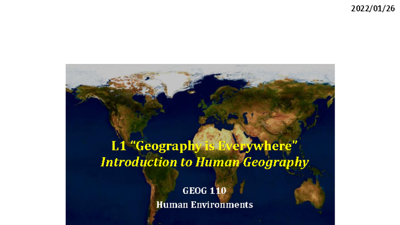 Introduction to Human Geography GEOG110: Human Environments - Studocu