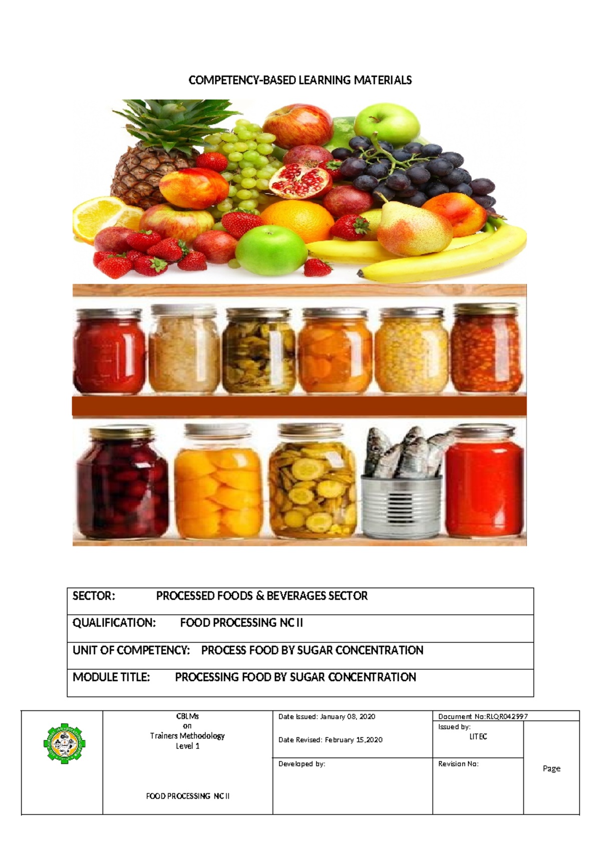 Processing Food by Sugar Concentration - CBLM for Food Processing NC II ...