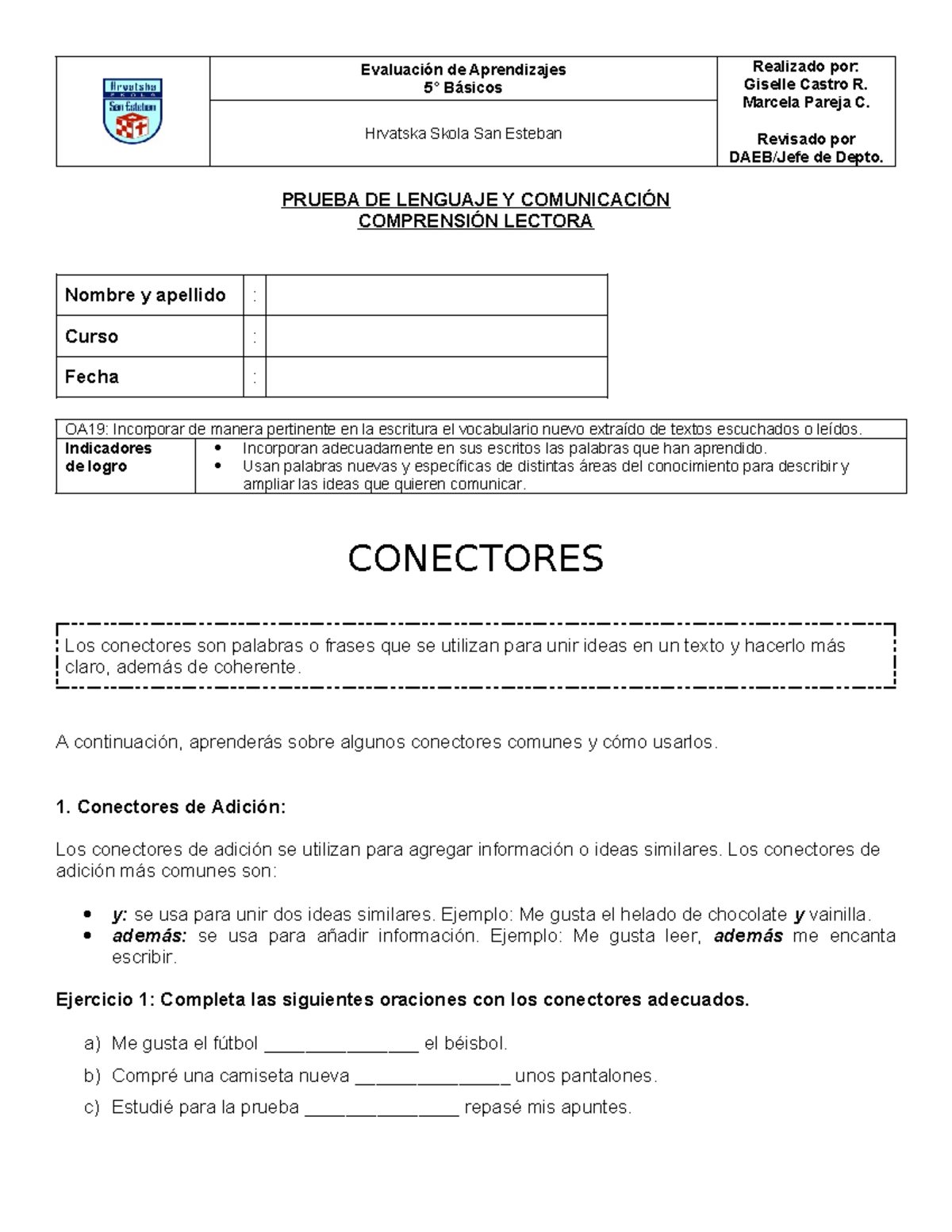 Guía de Conectores para la Prueba de Lenguaje y Comunicación 5° - Studocu