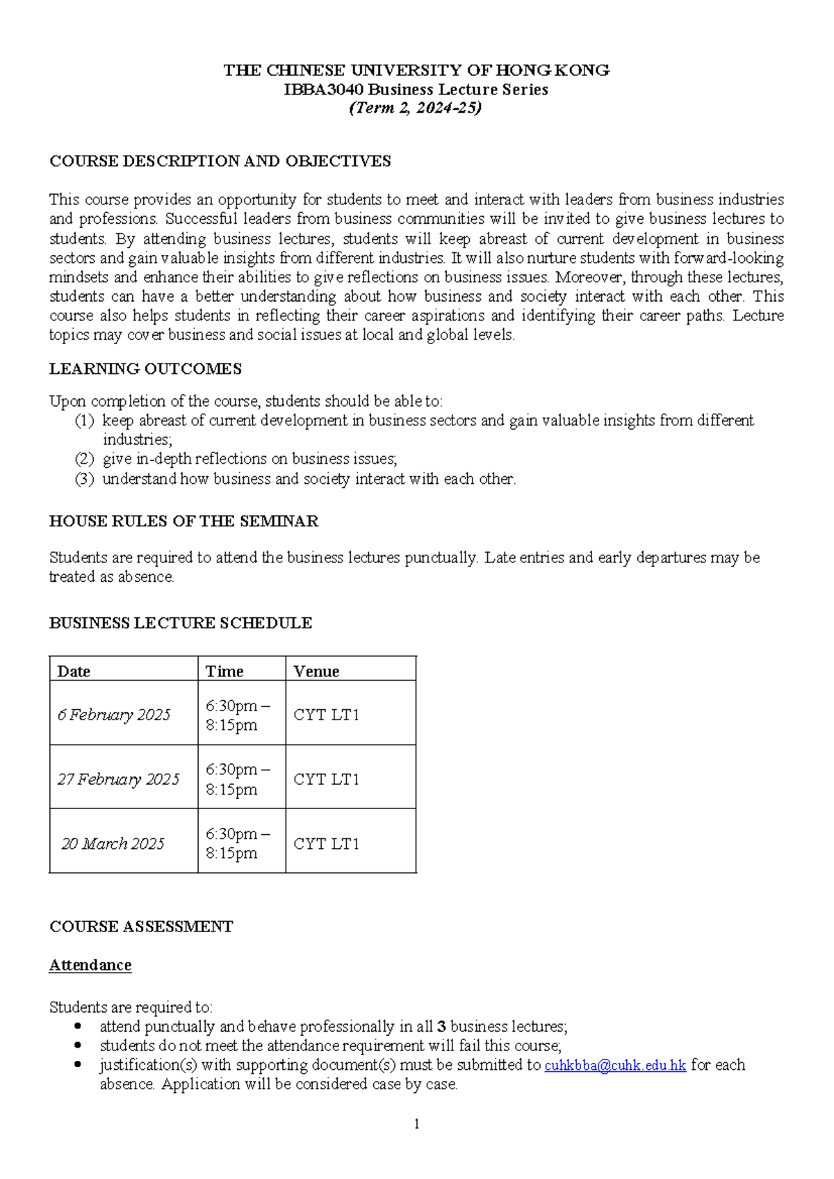 IBBA3040 Business Lecture Series Course Outline 2024-25 - Studocu