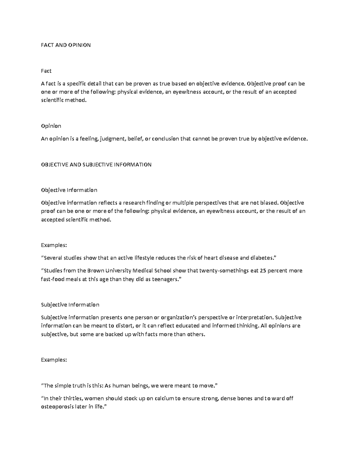 FACT-AND- Opinion Lesson-Proper - FACT AND OPINION Fact A fact is a ...