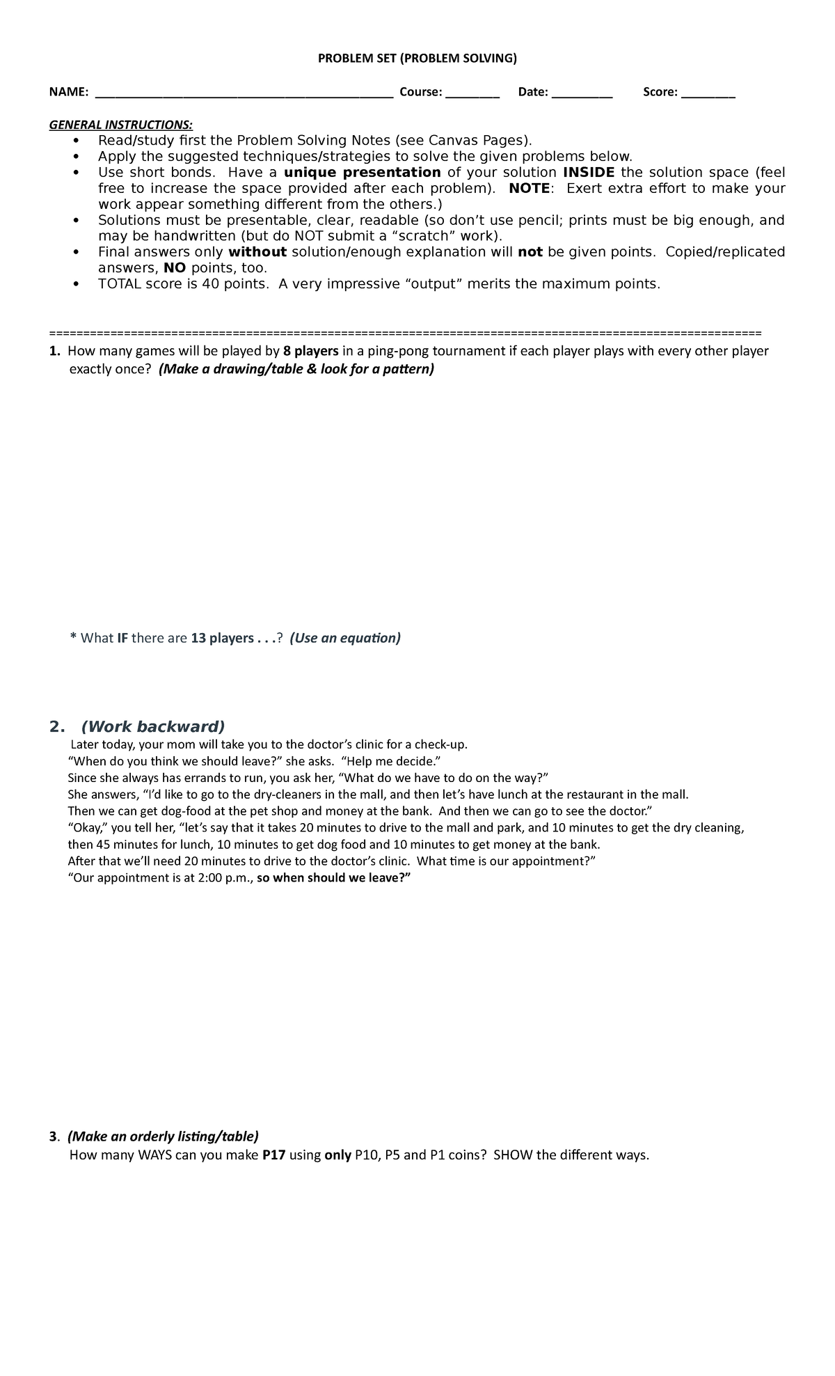 Mathematics Logic Problem set #1 (2020) - PROBLEM SET (PROBLEM SOLVING ...