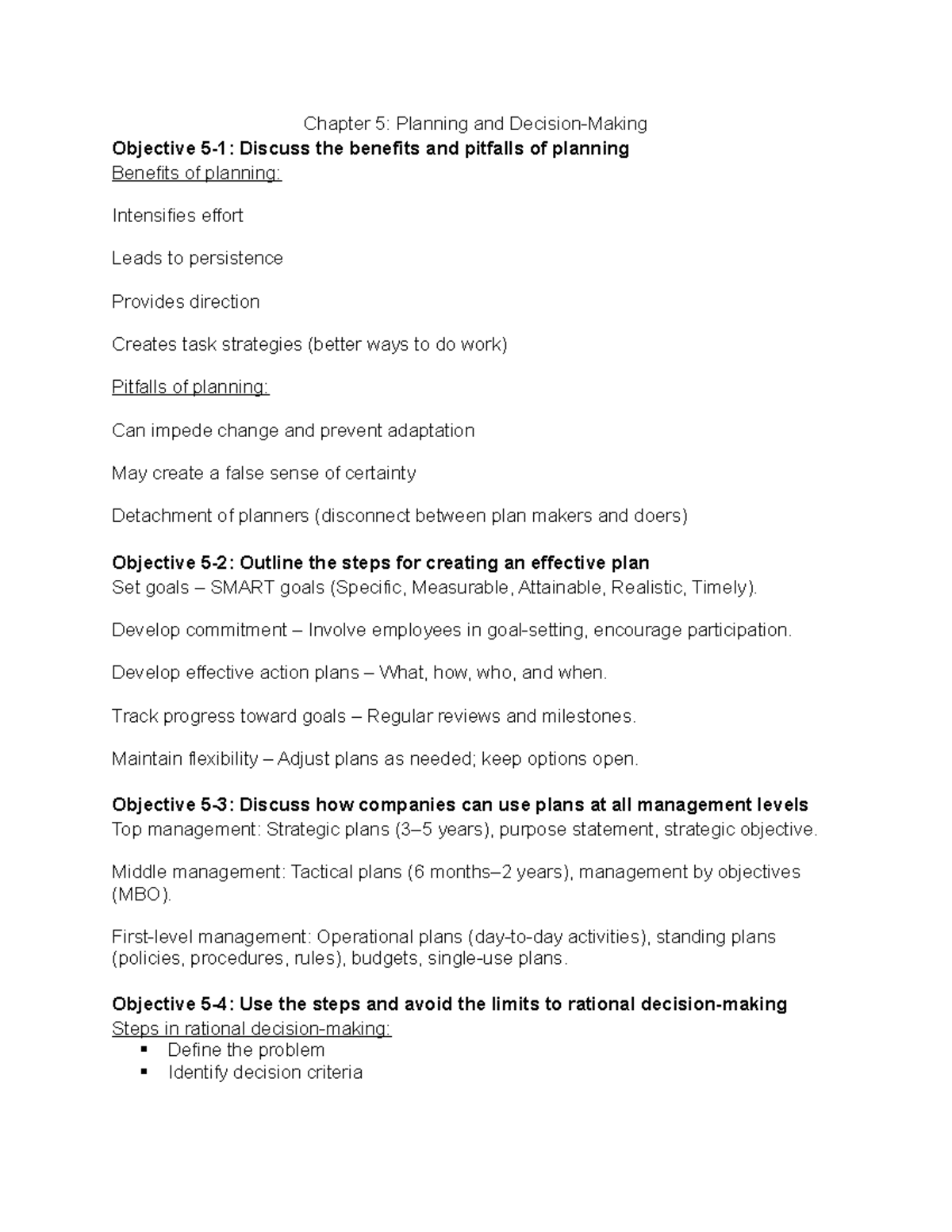 Chapter 5: Planning and Decision-Making Techniques - Studocu