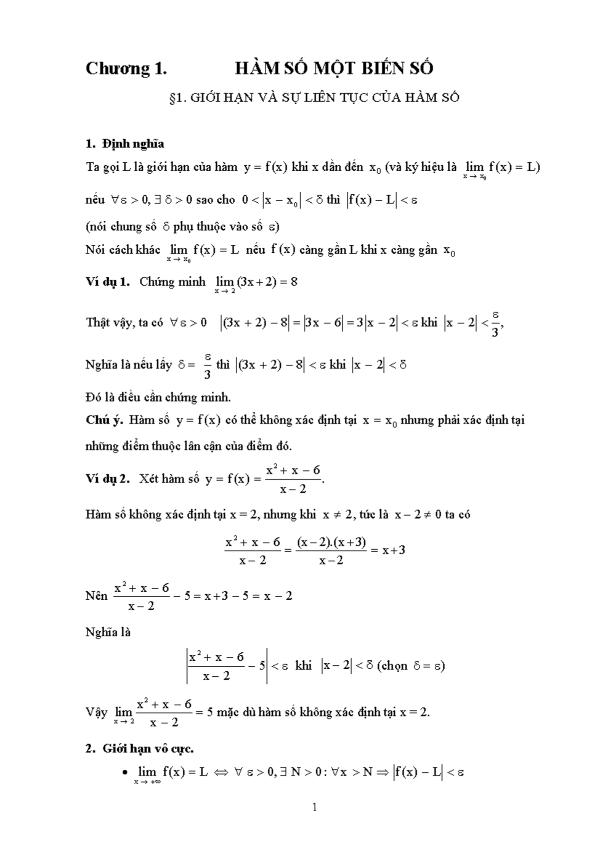 Giới hạn và sự liên tục - gioi han va su lien tuc - Chương 1. HÀM SỐ ...