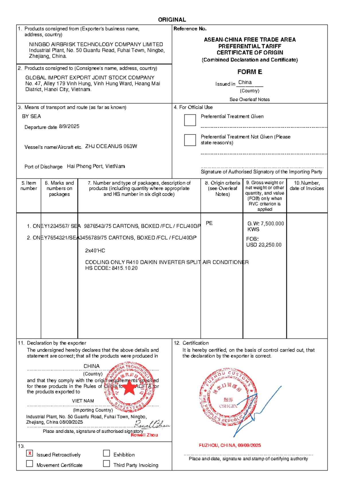 Form E: Free Trade Area Preferential Tariff Certificate of Origin - Studocu