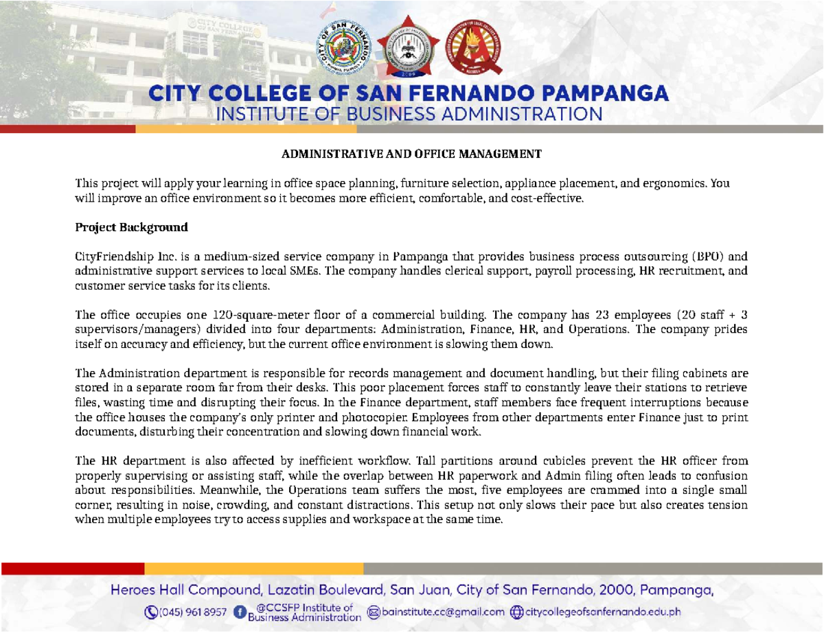 AOM Project: Office Space Planning & Management for CityFriendship Inc ...
