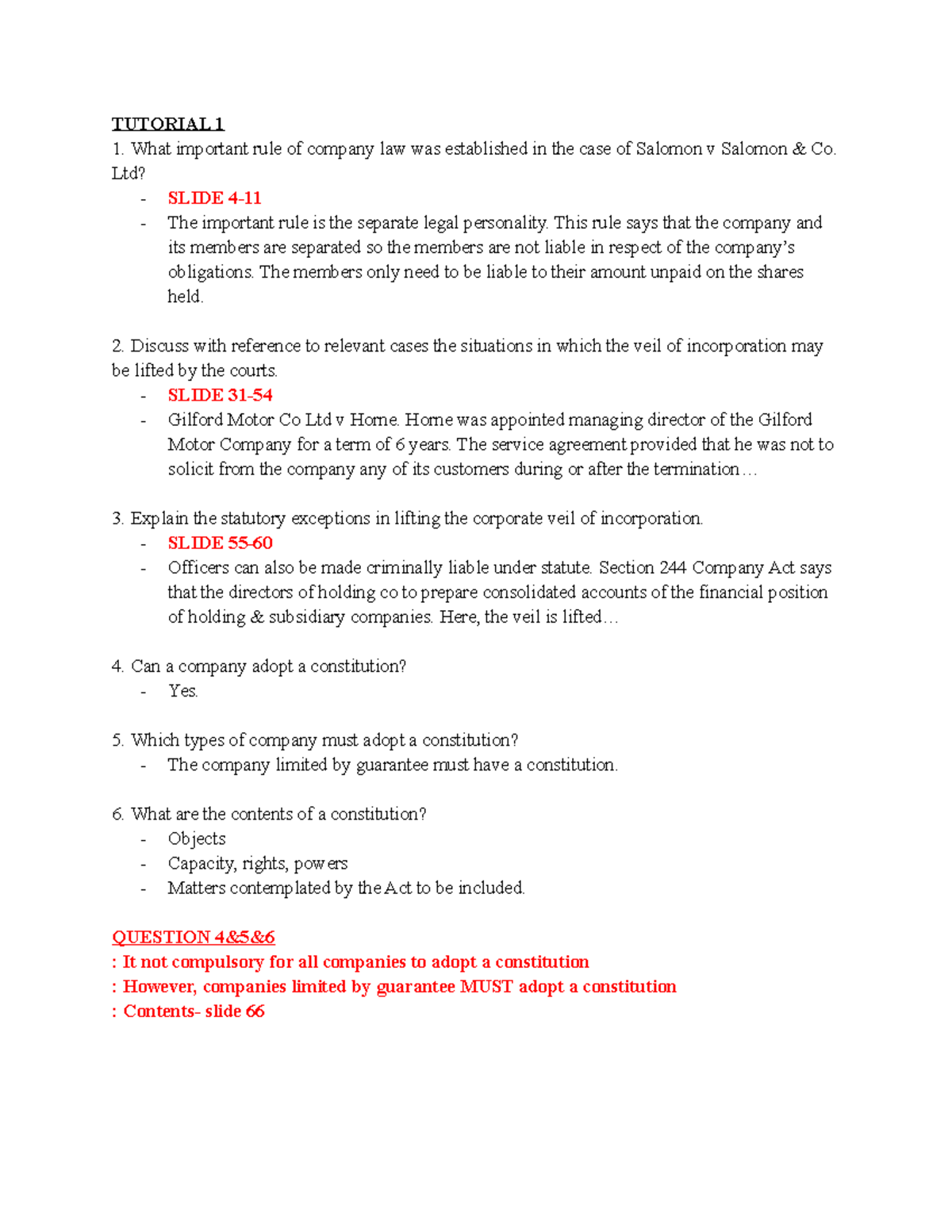 Company Law Tutorial 1 - TUTORIAL 1 What important rule of company law ...